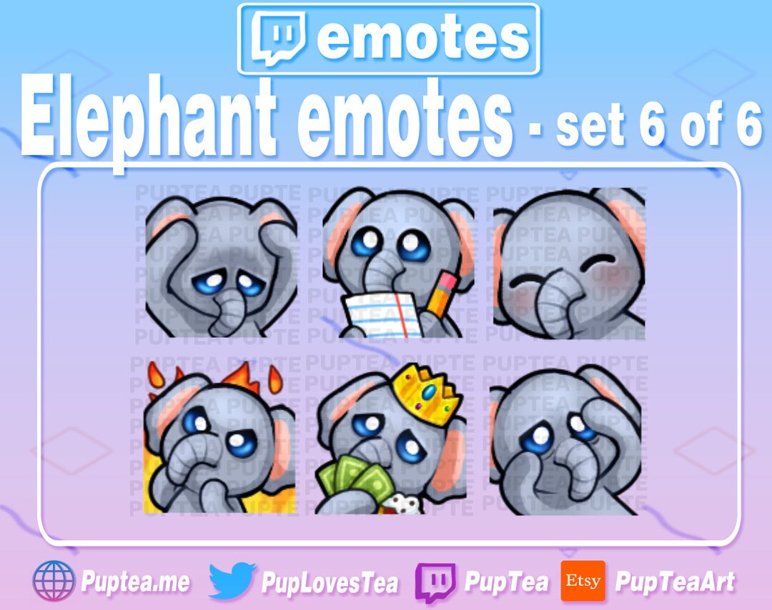 6x Cute Elephant Emotes Pack for Twitch Youtube and Discord | Set 6 - Etsy