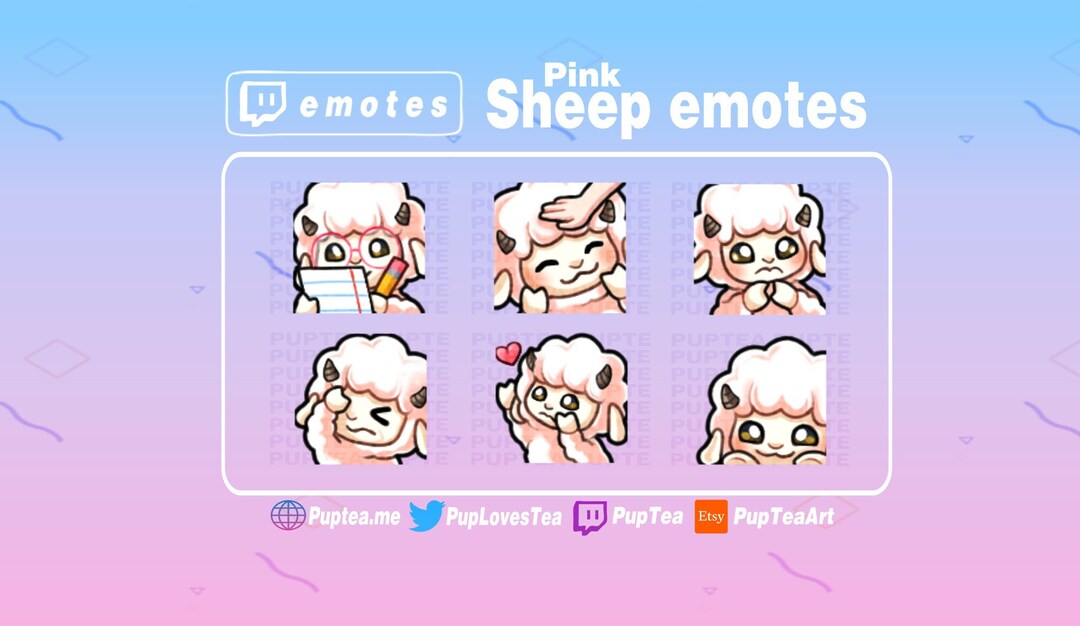 6x Cute Pink Sheep Emotes Pack for Twitch Youtube and Discord | Set 2 ...