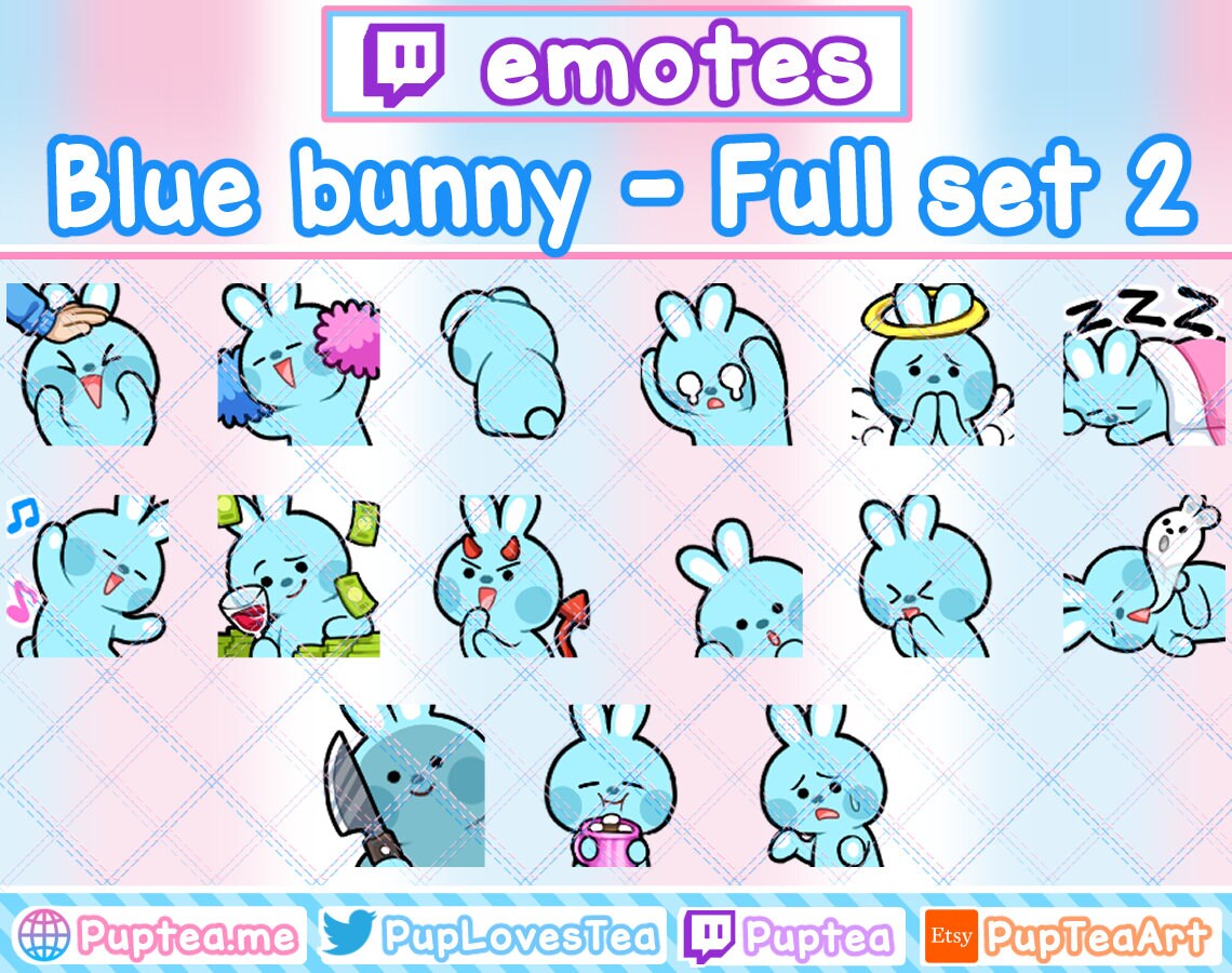 15x Cute Simple Blue Bunny Emotes Pack for Twitch Youtube and Discord ...