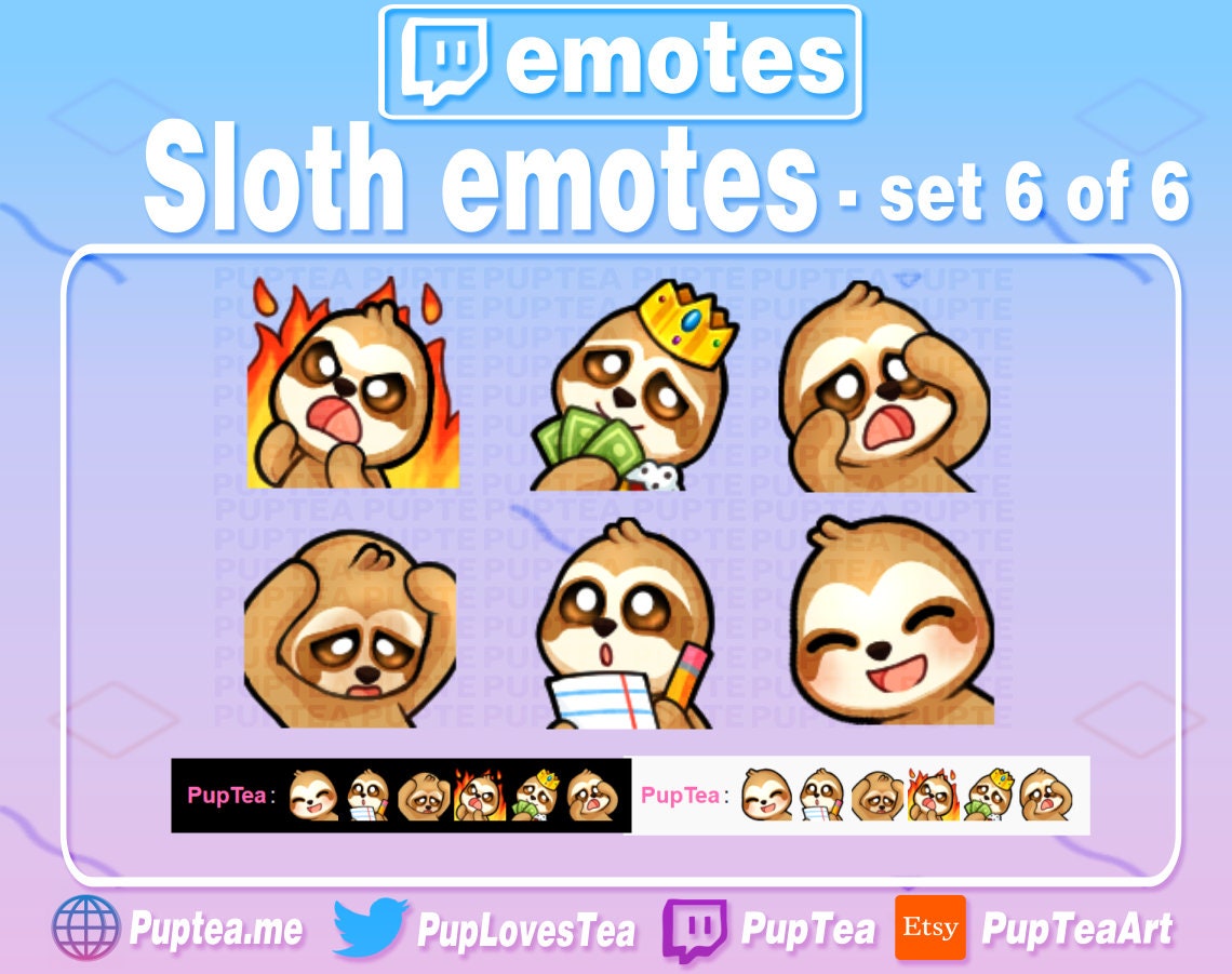 6x Cute Sloth Emotes Pack for Twitch Youtube and Discord Set - Etsy