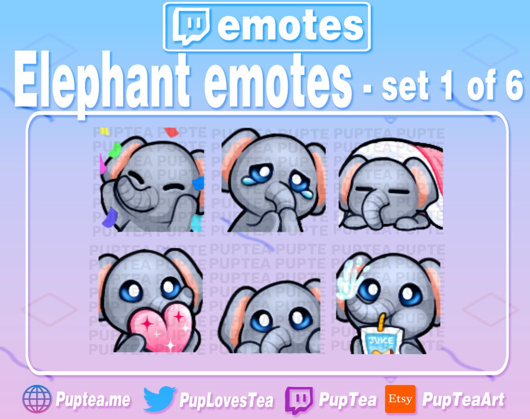 6x Cute Elephant Emotes Pack for Twitch Youtube and Discord | Set 1 - Etsy