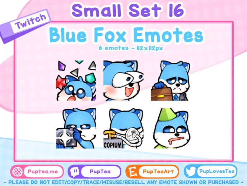 6x Cute Blue Fox Emotes Pack for Twitch Youtube and Discord Set 16 - Etsy