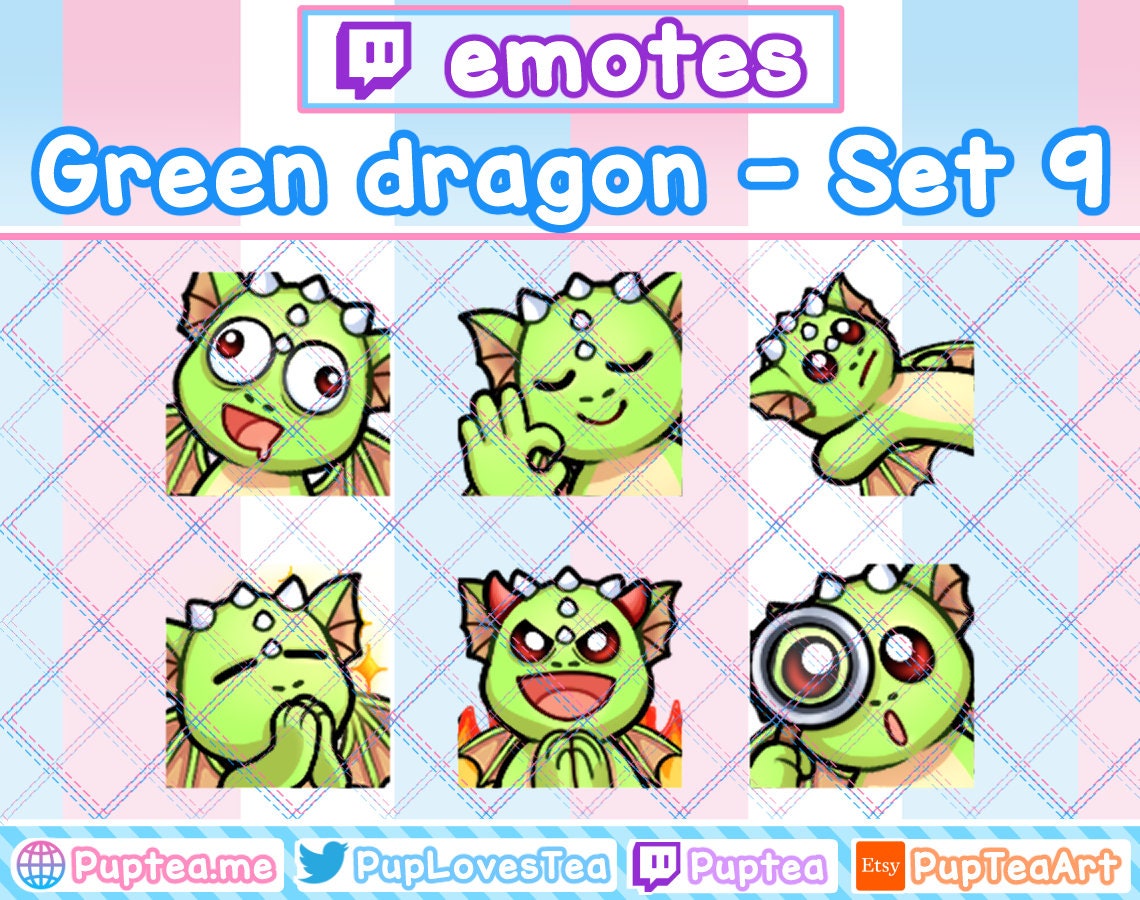 6x Cute Green Dragon Emotes Pack for Twitch and Discord Set - Etsy