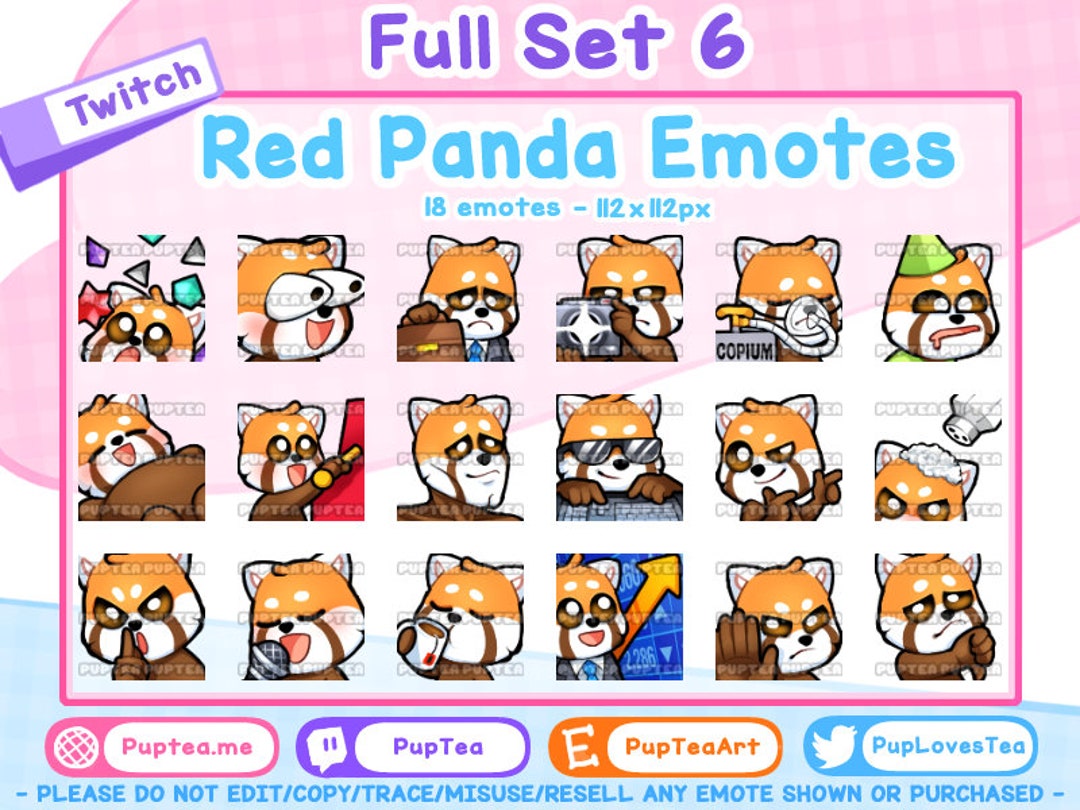 18x Cute Red Panda Emotes Pack for Twitch Youtube and Discord | Full ...