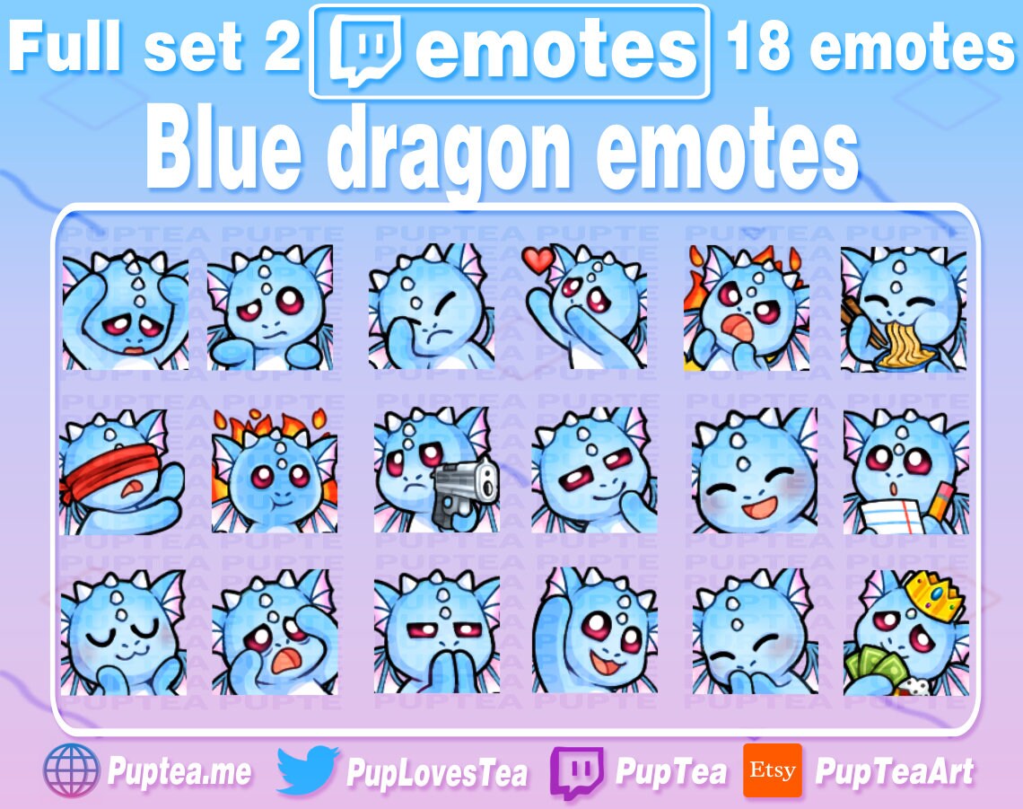 18x Cute Blue Dragon Emotes Pack for Twitch and Discord Full - Etsy