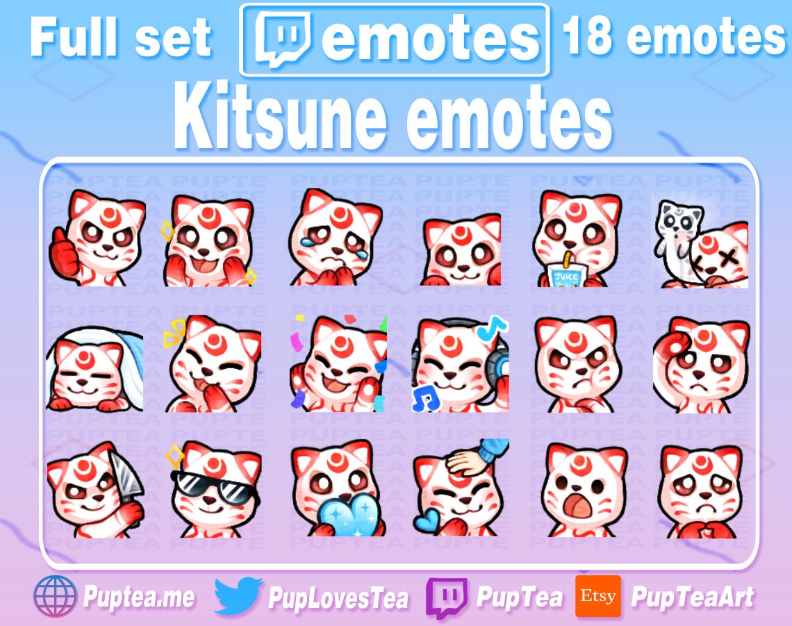 18x Cute Kitsune Emotes Pack for Twitch and Discord Full Set | Etsy UK