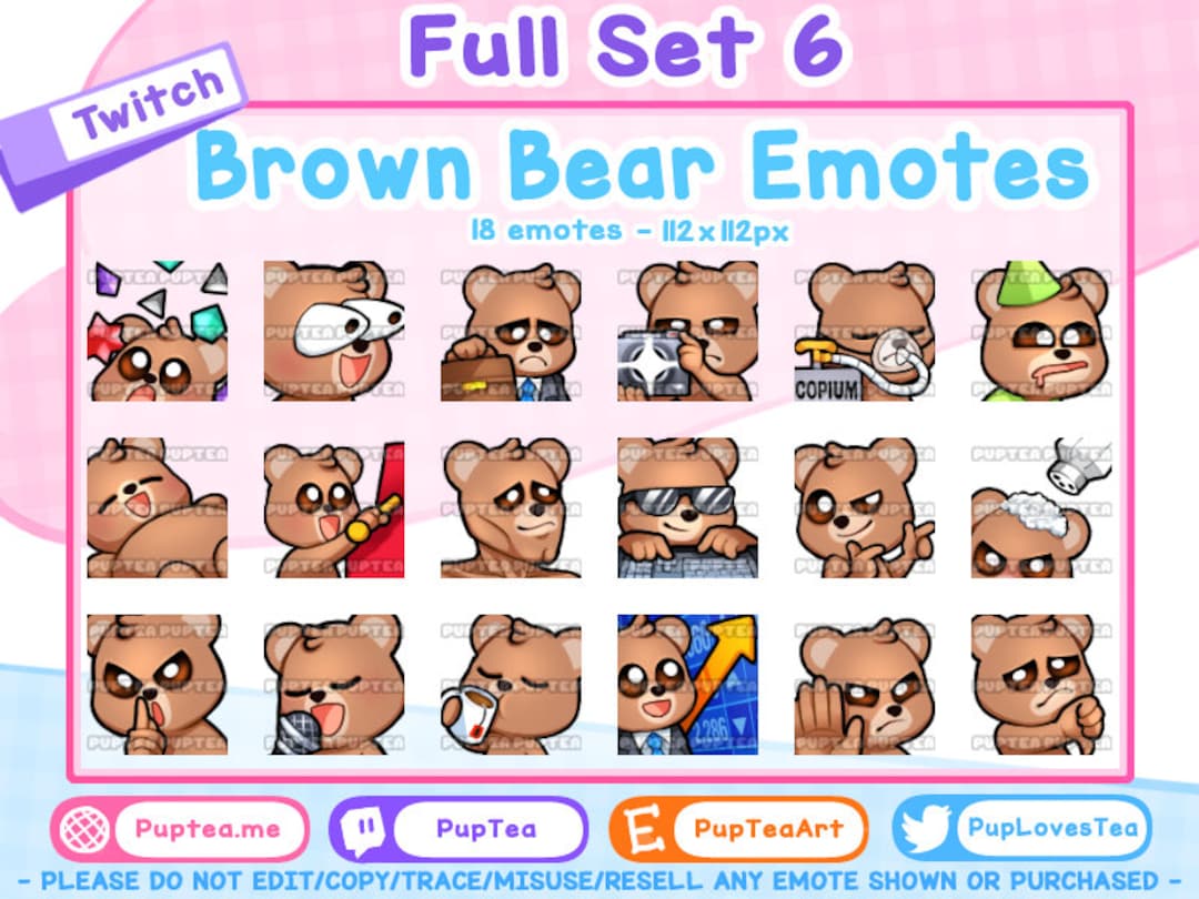 18x Cute Brown Bear Emotes Pack for Twitch Youtube and Discord | Full ...