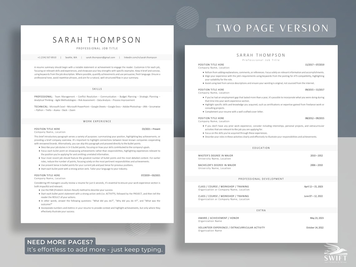 ATS Optimized Resume Template for Word and Google Docs, Simple ATS ...
