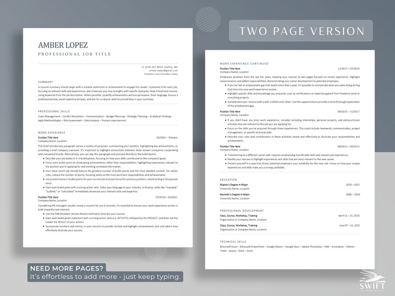 Professional ATS Resume Template for Word and Google Docs, Modern Cv ...