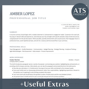 Professional ATS Resume Template for Word and Google Docs, Modern Cv ...