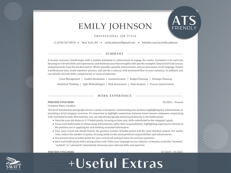 ATS Friendly Resume Template for Microsoft Word and Google Docs, ATS ...