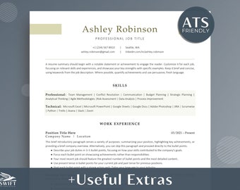 Modern ATS Resume Template for Word and Google Docs, Professional Cv ...