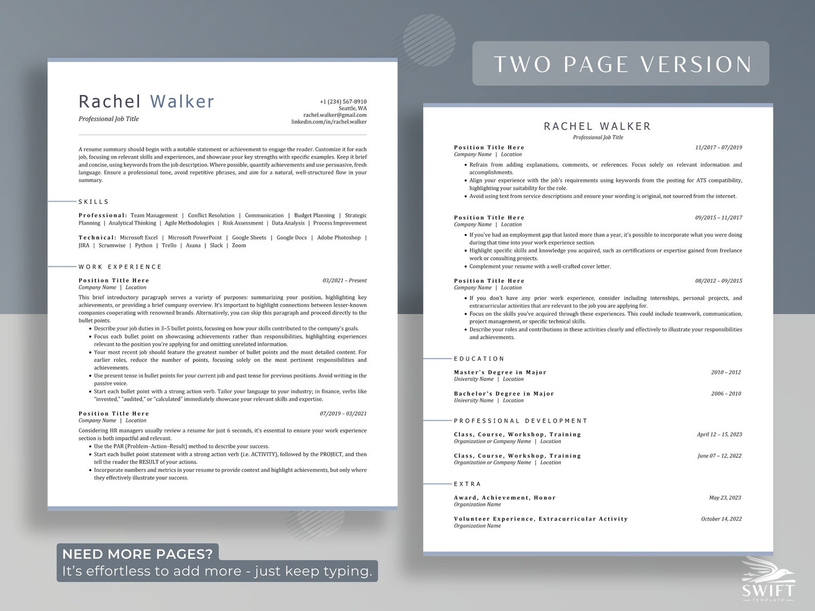 Modern ATS Resume Template for Word & Google Docs, ATS Compatible ...