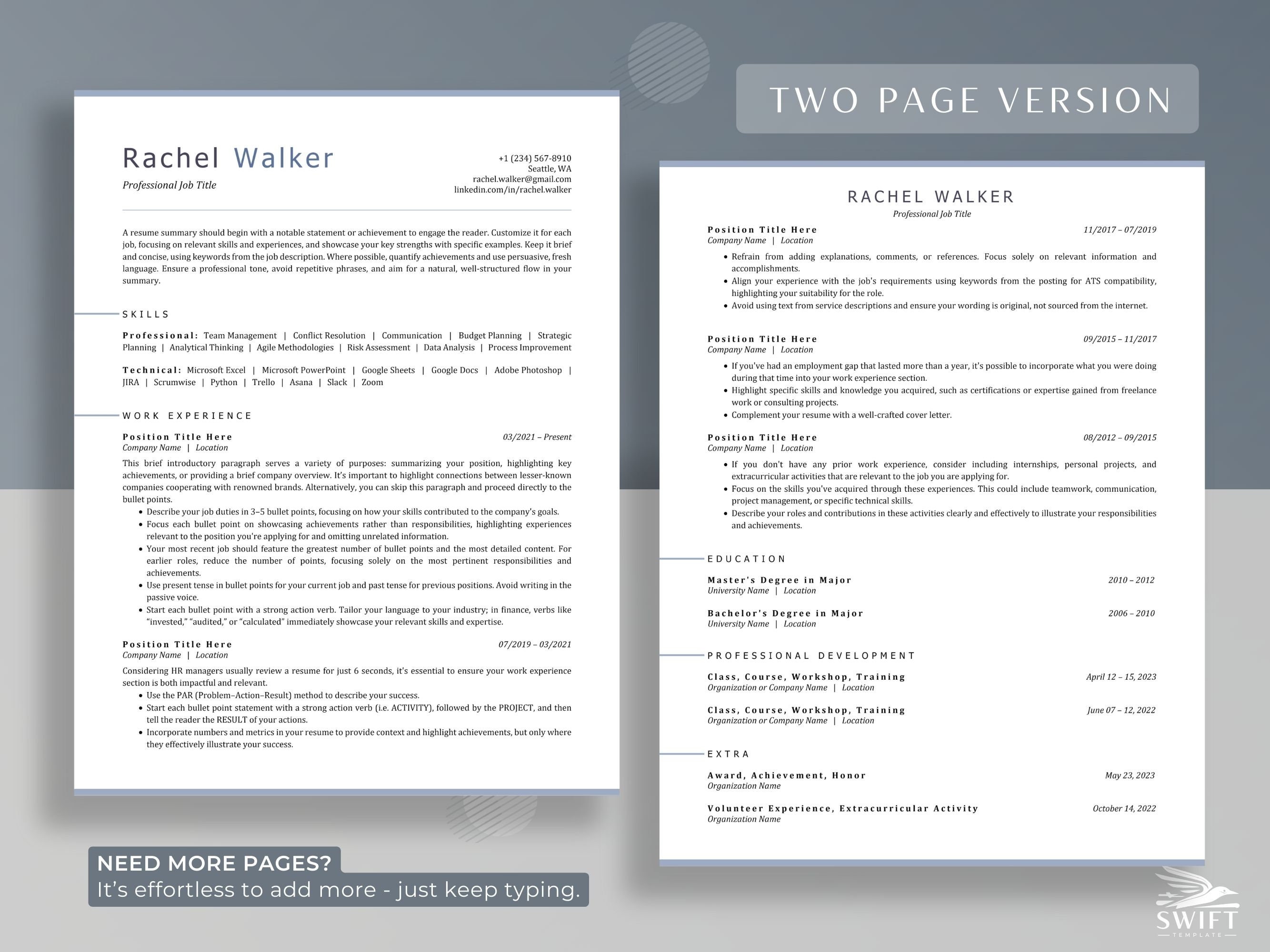 Modern ATS Resume Template for Word & Google Docs, ATS Compatible ...