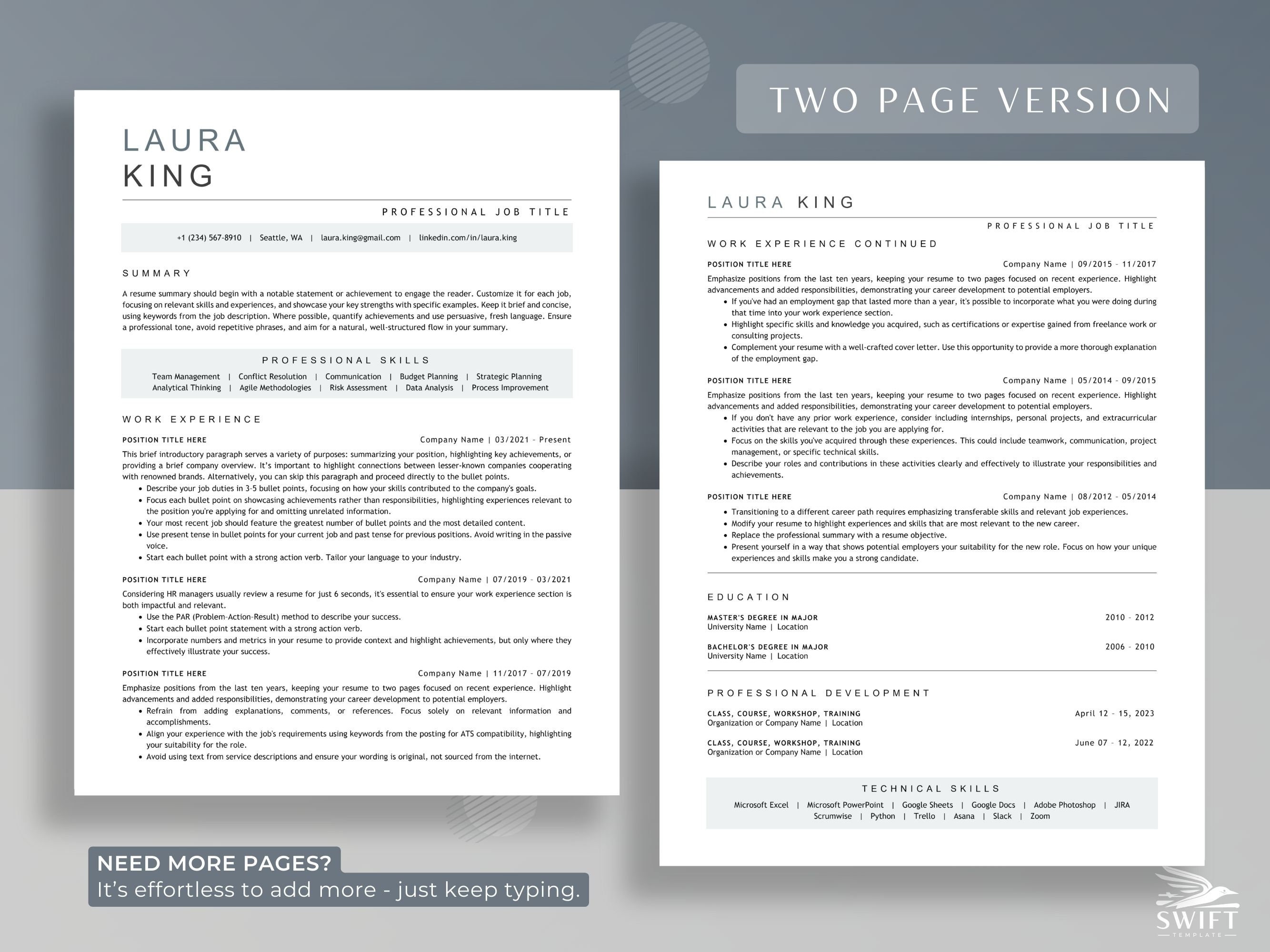 ATS Optimized Resume Template for Word and Google Docs, Simple ATS ...