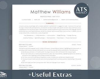 ATS Friendly Resume Template for Microsoft Word and Google Docs, Simple ...