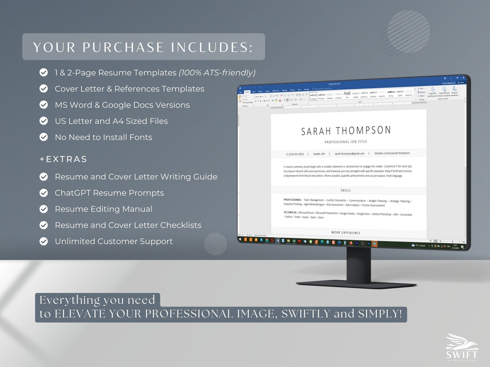 ATS Optimized Resume Template for Word and Google Docs, Simple ATS ...