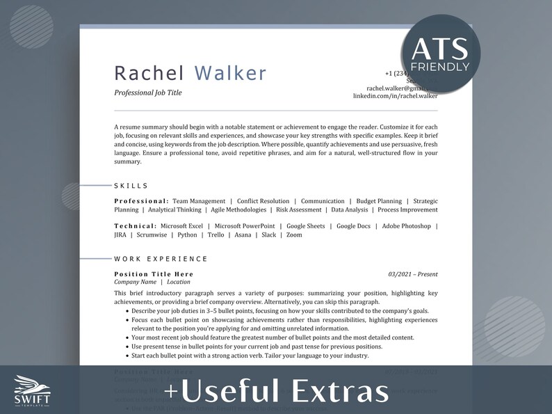 Modern ATS Resume Template for Word & Google Docs, ATS Compatible ...