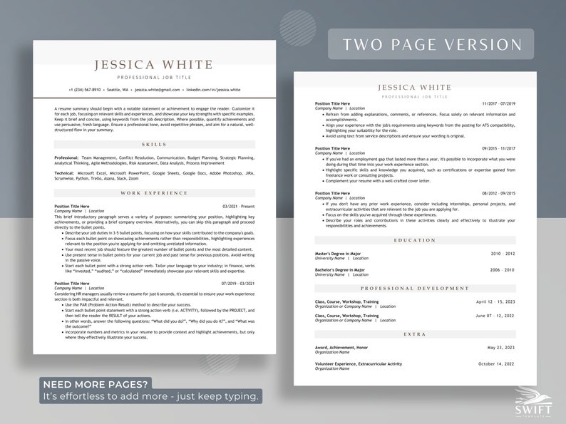 ATS Friendly Resume for Google Docs and Word, Traditional Professional ...