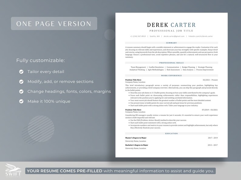 ATS Friendly Google Docs Resume, Simple Resume Template for Word ...
