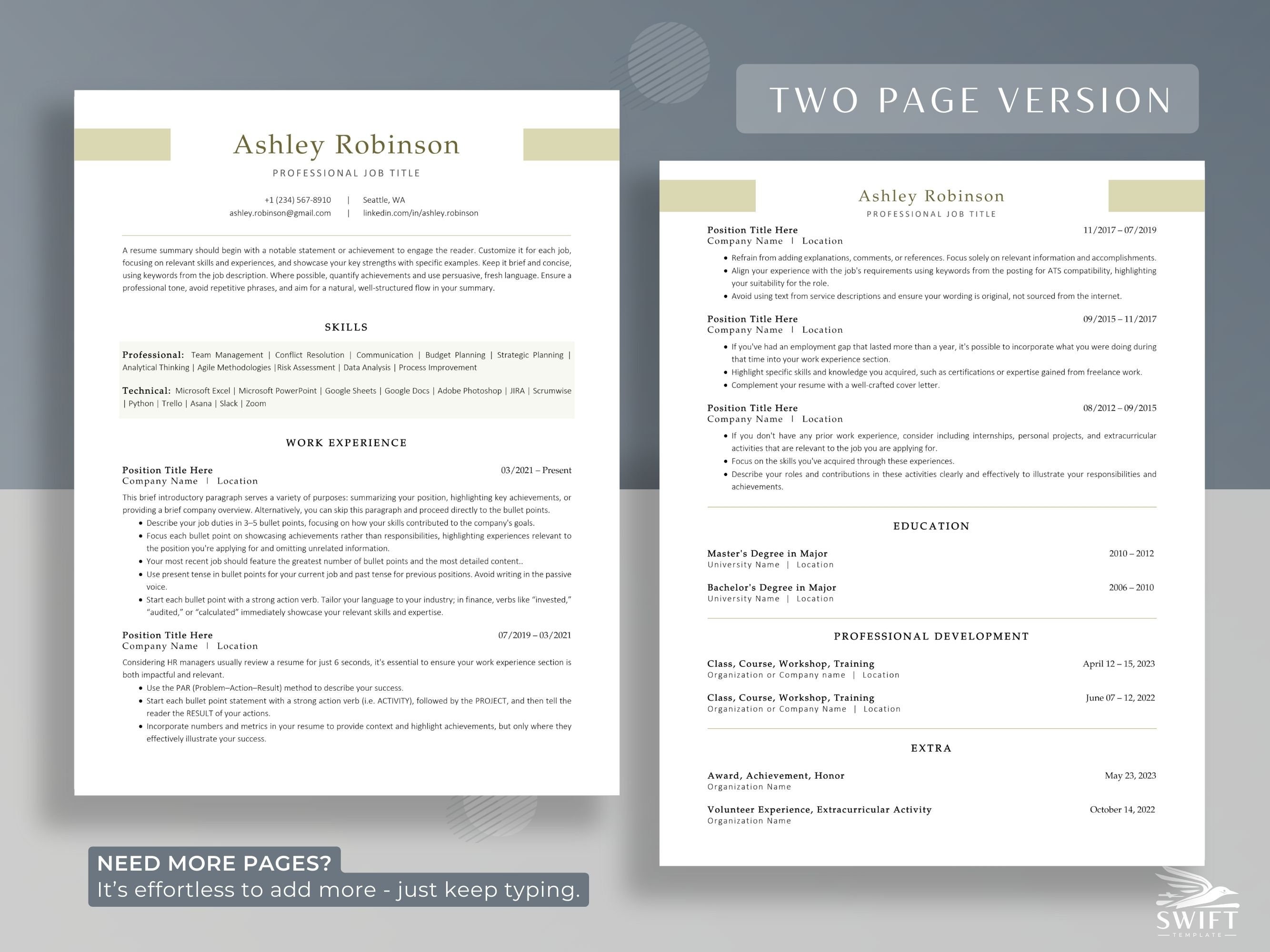 ATS Friendly Resume Template for Microsoft Word and Google Docs, Simple ...