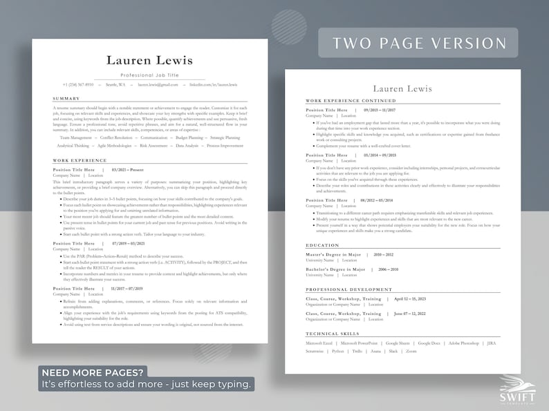 ATS Compliant Resume Template for Word & Google Docs, Traditional ...