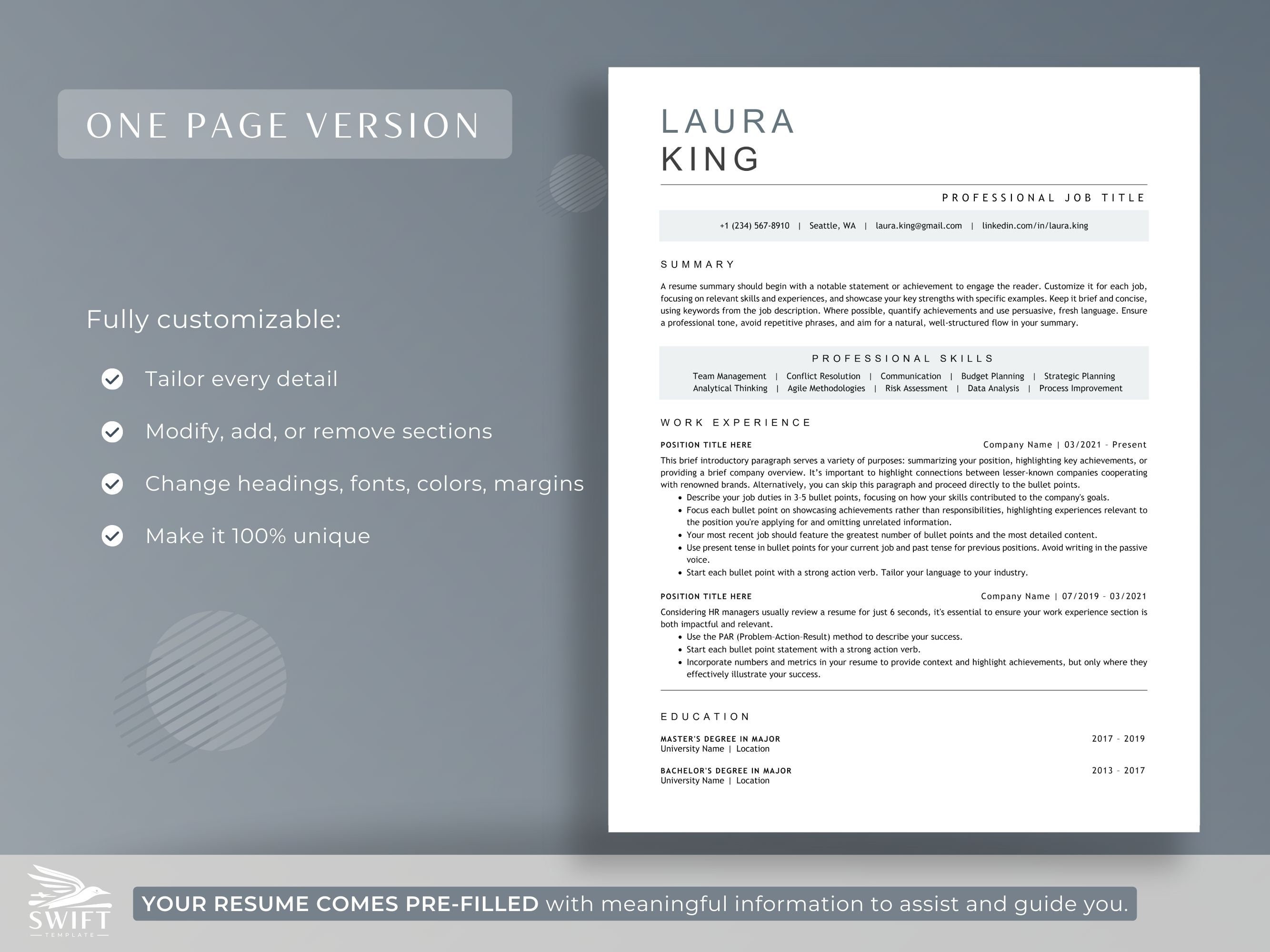 ATS Optimized Resume Template for Word and Google Docs, Simple ATS ...
