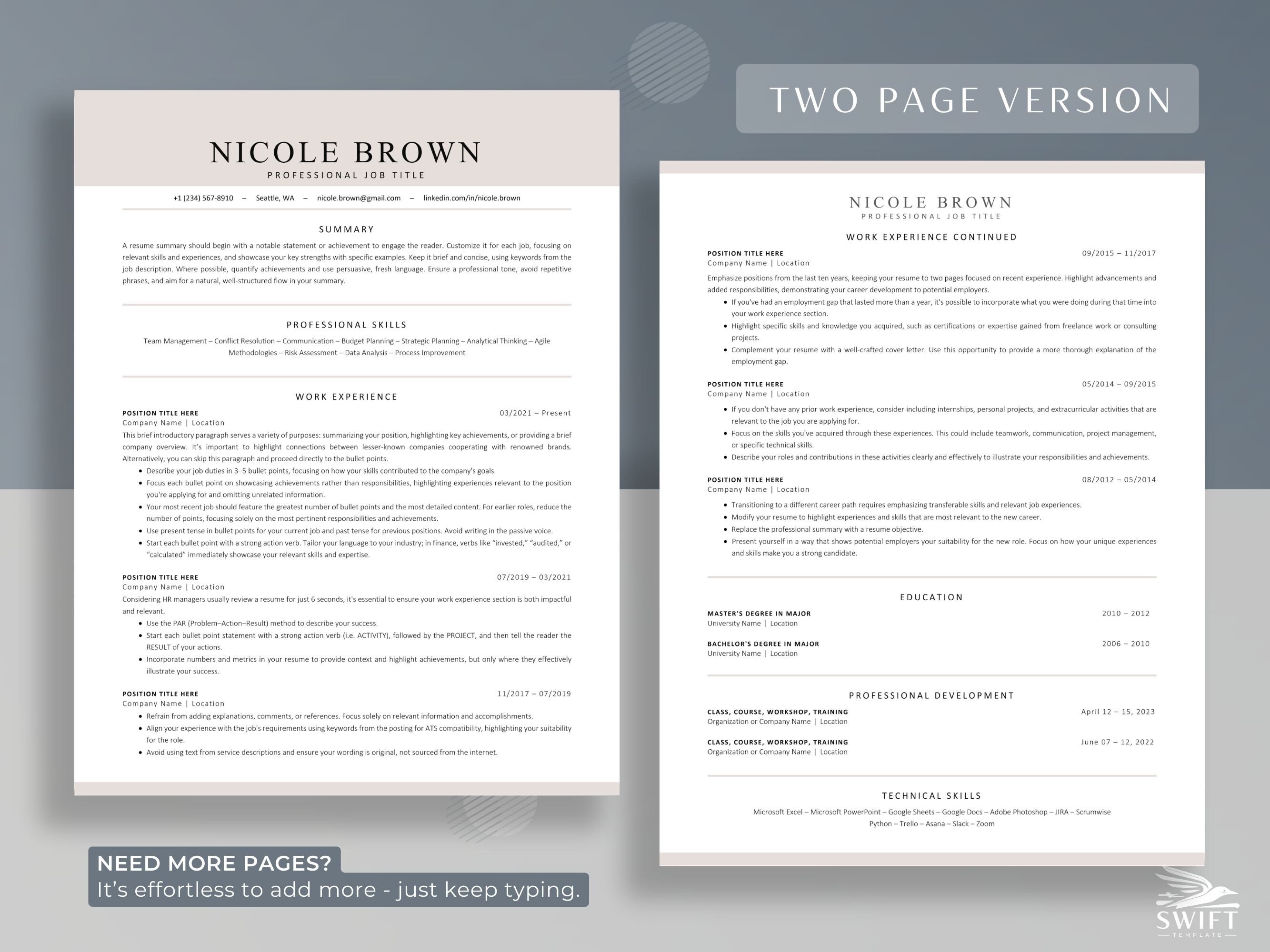Professional ATS Friendly Resume Template for Word and Google Docs ...