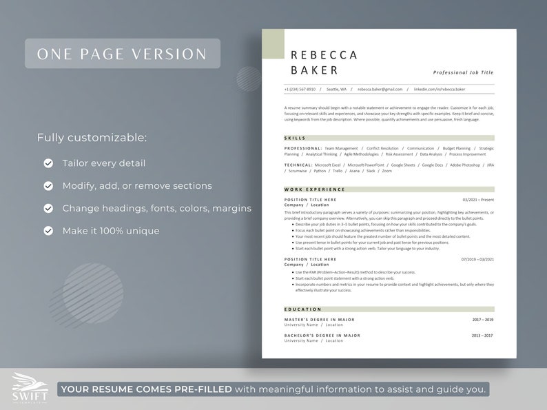 Professional ATS Friendly Resume Template for Word and Google Docs ...
