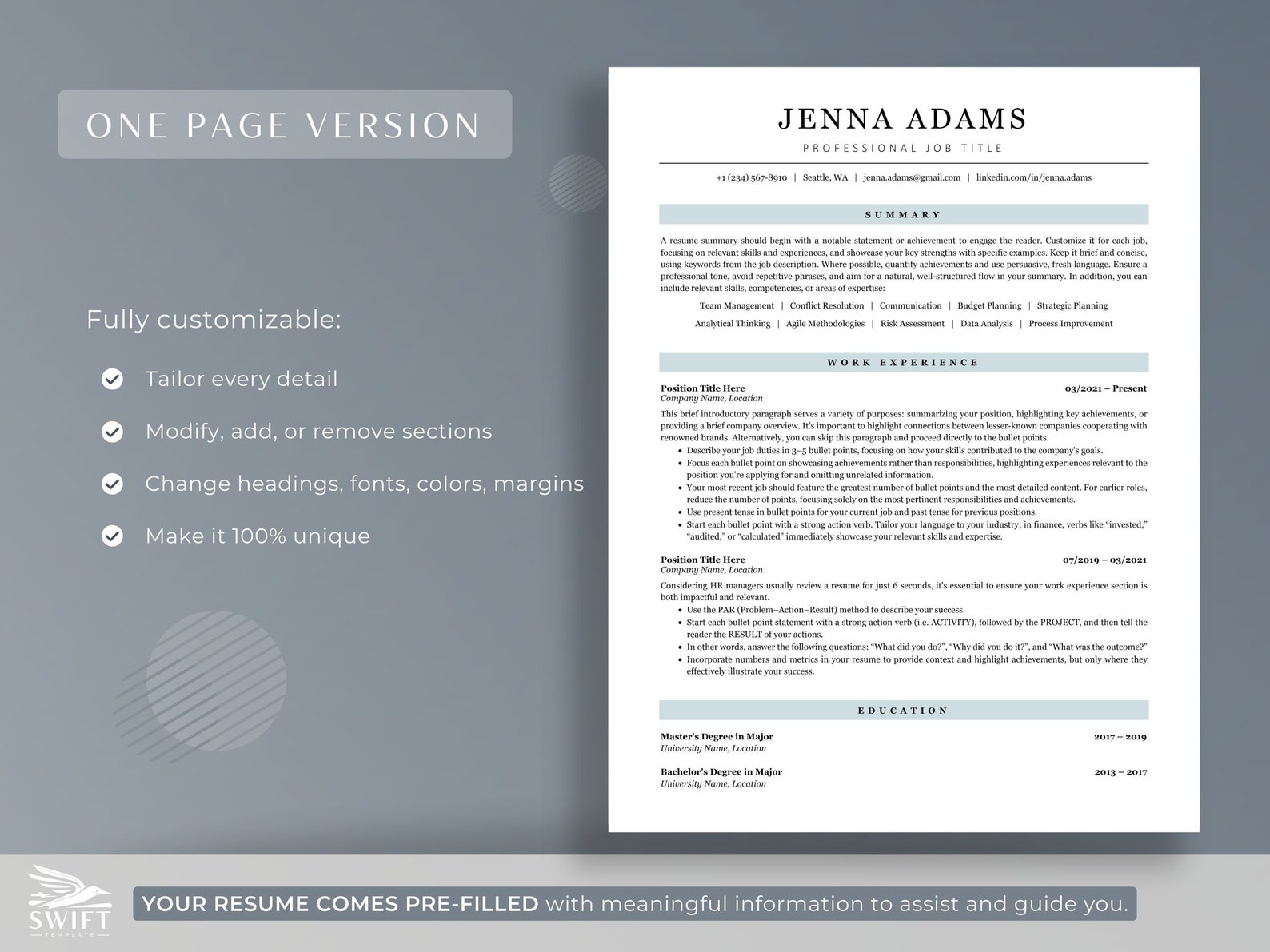 Professional ATS Compliant Resume for Word and Google Docs, Minimalist ...