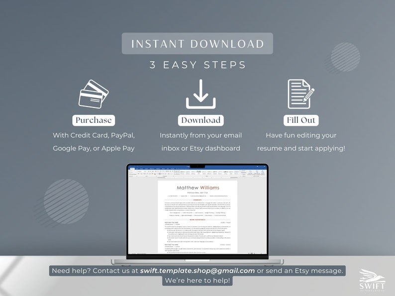 Modern ATS Resume Template for Word and Google Docs, Professional Cv ...