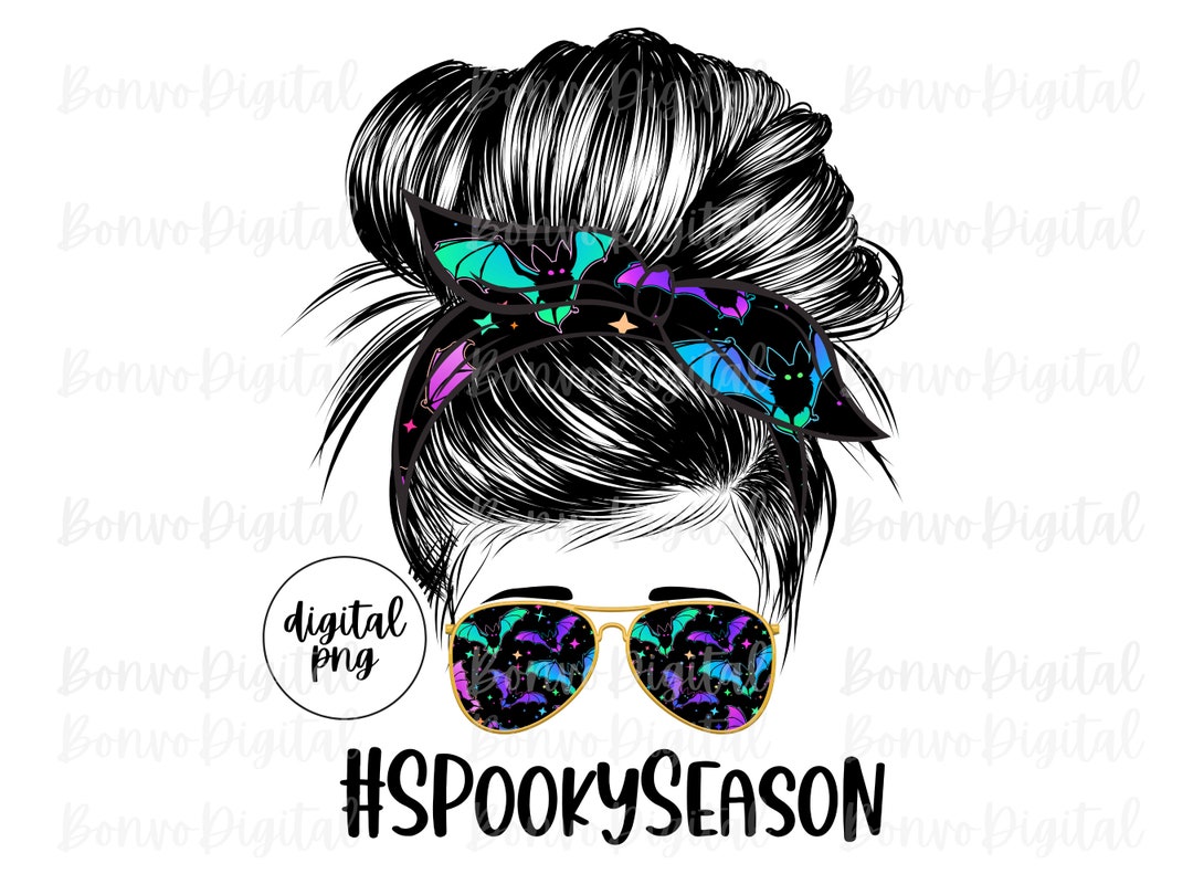 Spooky Season Bats PNG, Cute Halloween Bats Design, Messy Bun, Bat ...