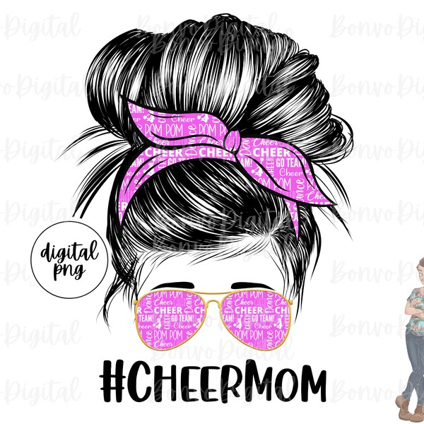 Pink Messy Bun Cheer Mom - Etsy