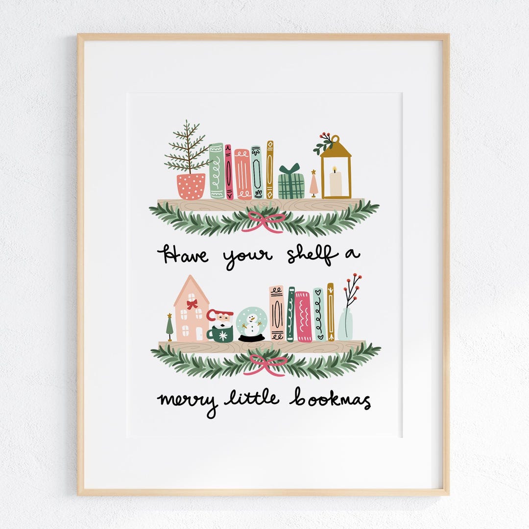 Merry Bookmas - Christmas Bookish Art Print - Etsy