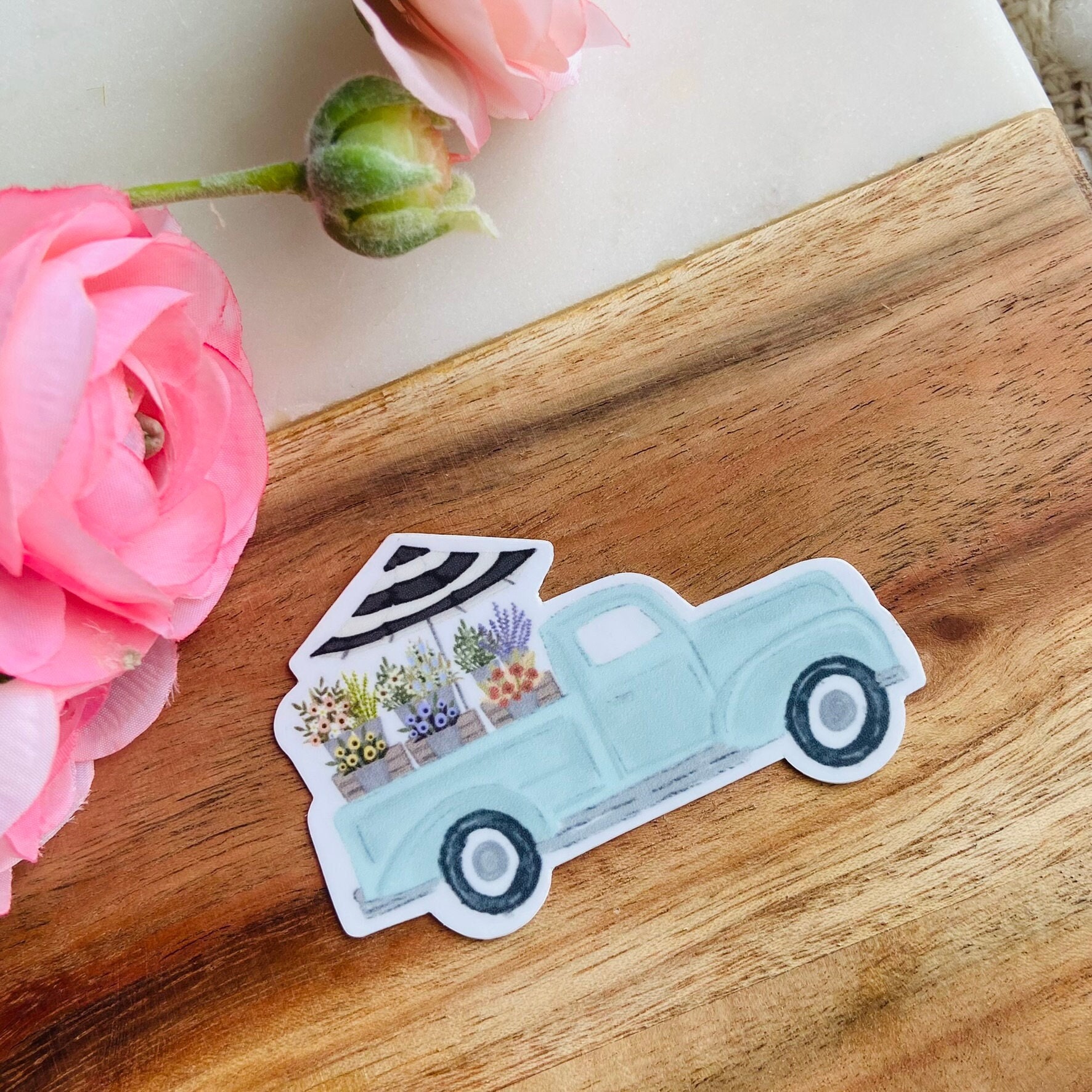 Flower Truck Vinyl Sticker - Blue Flower Truck - Etsy