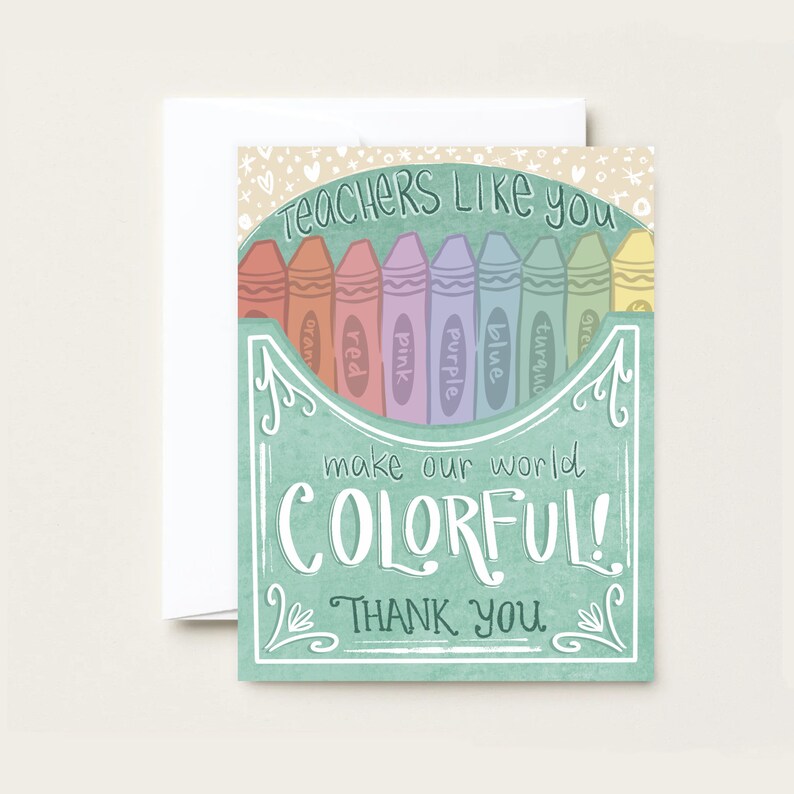 Colorful Crayons Teacher Card - Teacher Appreciation Greeting Card - Etsy
