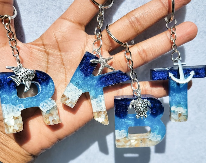 Ocean Theme Gift, Beach Keychain, Ocean Keychain, Resin Letter Keychain ...