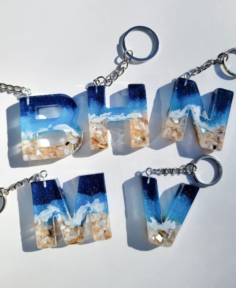 Ocean Theme Gift, Beach Keychain, Ocean Keychain, Resin Letter Keychain ...