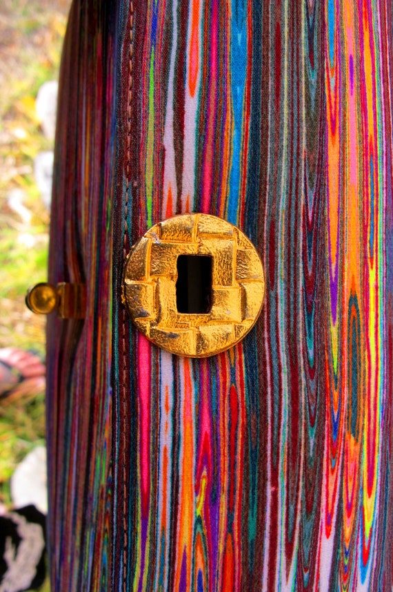 Vintage 1950s Purse Neon Rainbow with gold Accents - Gem