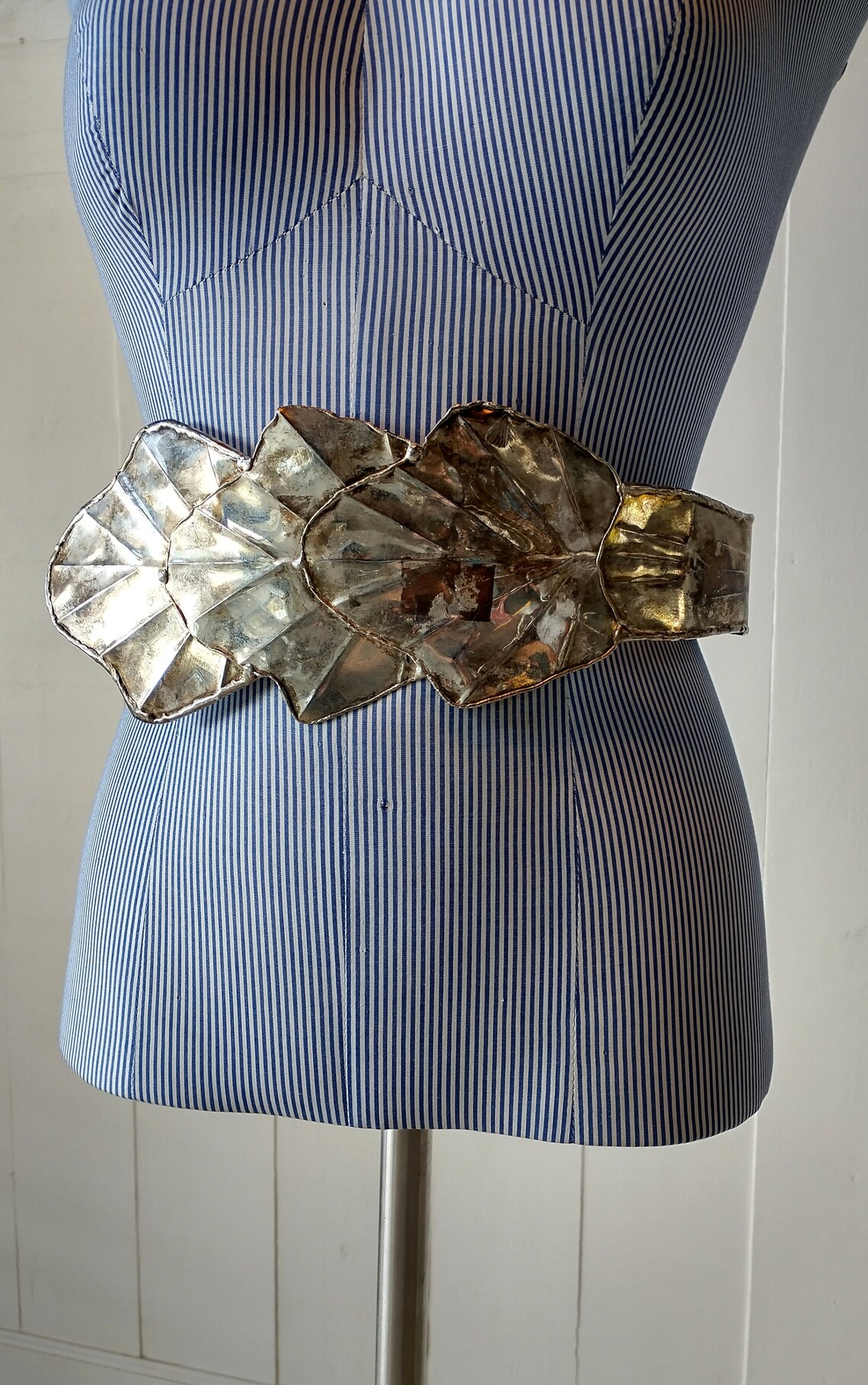 Vintage 1970s Belt Brutalist Metal Brass Made in India Wide Leaf ...