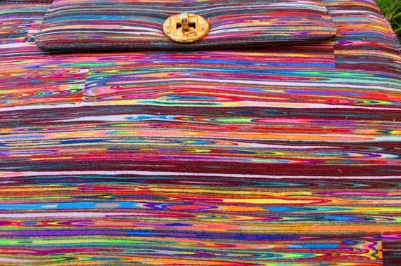 Vintage 1950s Purse Neon Rainbow with gold Accents - Gem