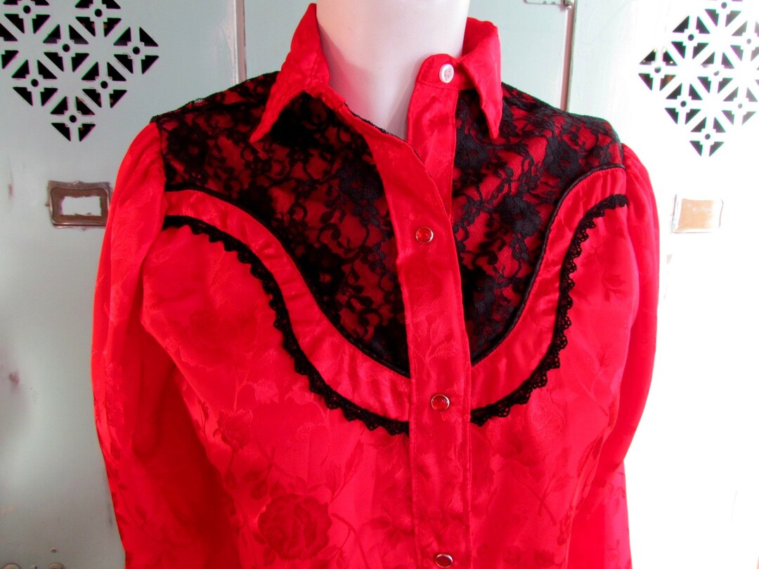 Miss Rodeo America Vintage Western Shirt Rose Brocade Black Lace Pearl ...