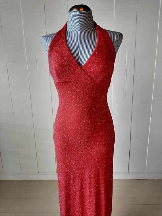 1990s Skintight Halter Dress with Sparkle Jessica Rab… - Gem