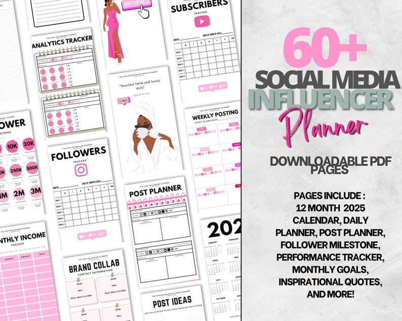 2025 Influencer Planner | Digital Planner | Instagram, Tiktok, Youtube ...