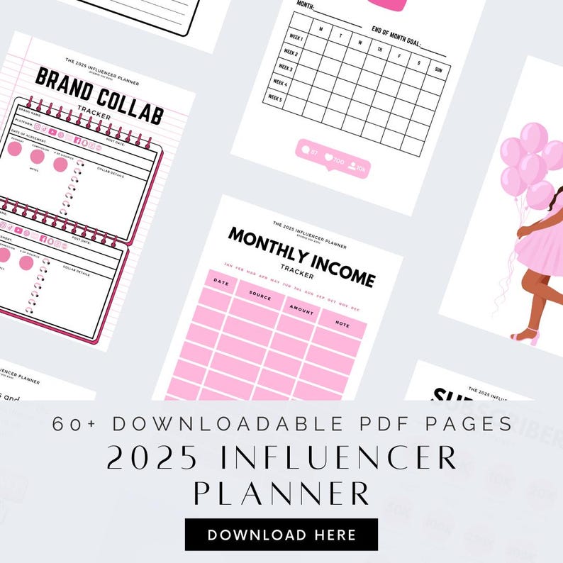 2025 Influencer Planner | Digital Planner | Instagram, Tiktok, Youtube ...