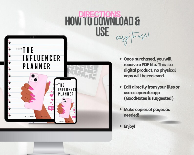 2025 Influencer Planner | Digital Planner | Instagram, Tiktok, Youtube ...