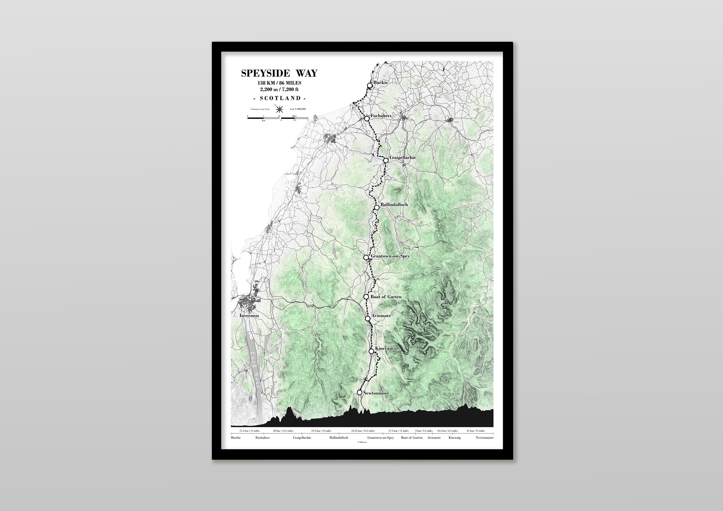 Speyside Way Map & Elevation Profile. Scottish Outdoor Challenge Gift ...