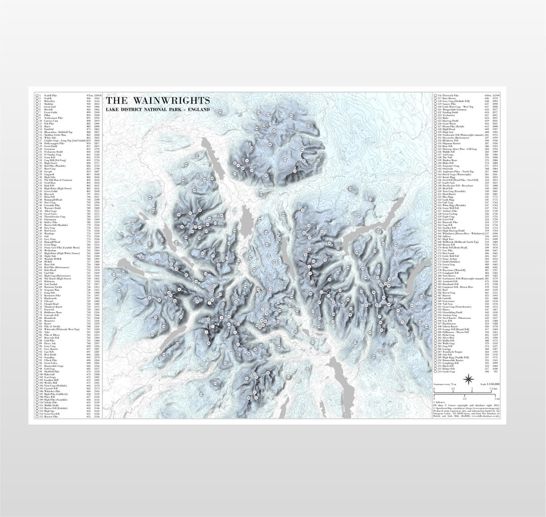 Wainwrights Bagging Map, Lake District National Park. Tick List by ...