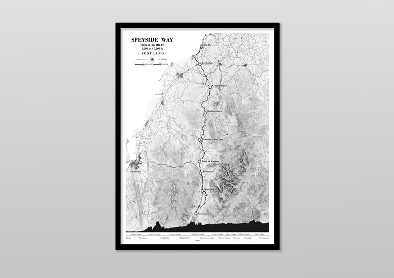 Speyside Way Map & Elevation Profile. Scottish Outdoor Challenge Gift ...