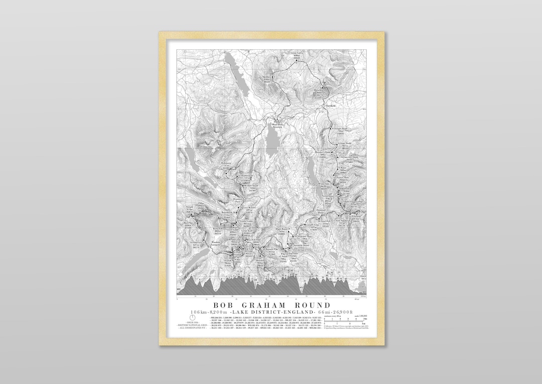 Bob Graham Round Map With Elevation Profile. Gift for Fell Runner ...